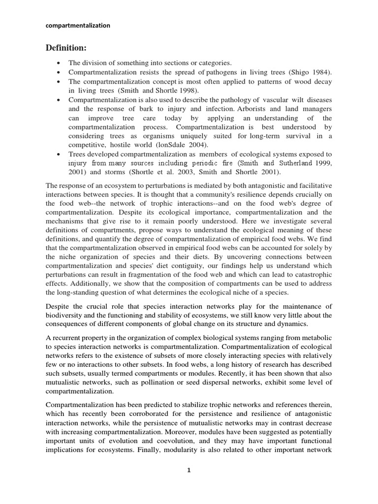 Definition:: Compartmentalization | PDF | Food Web | Modularity