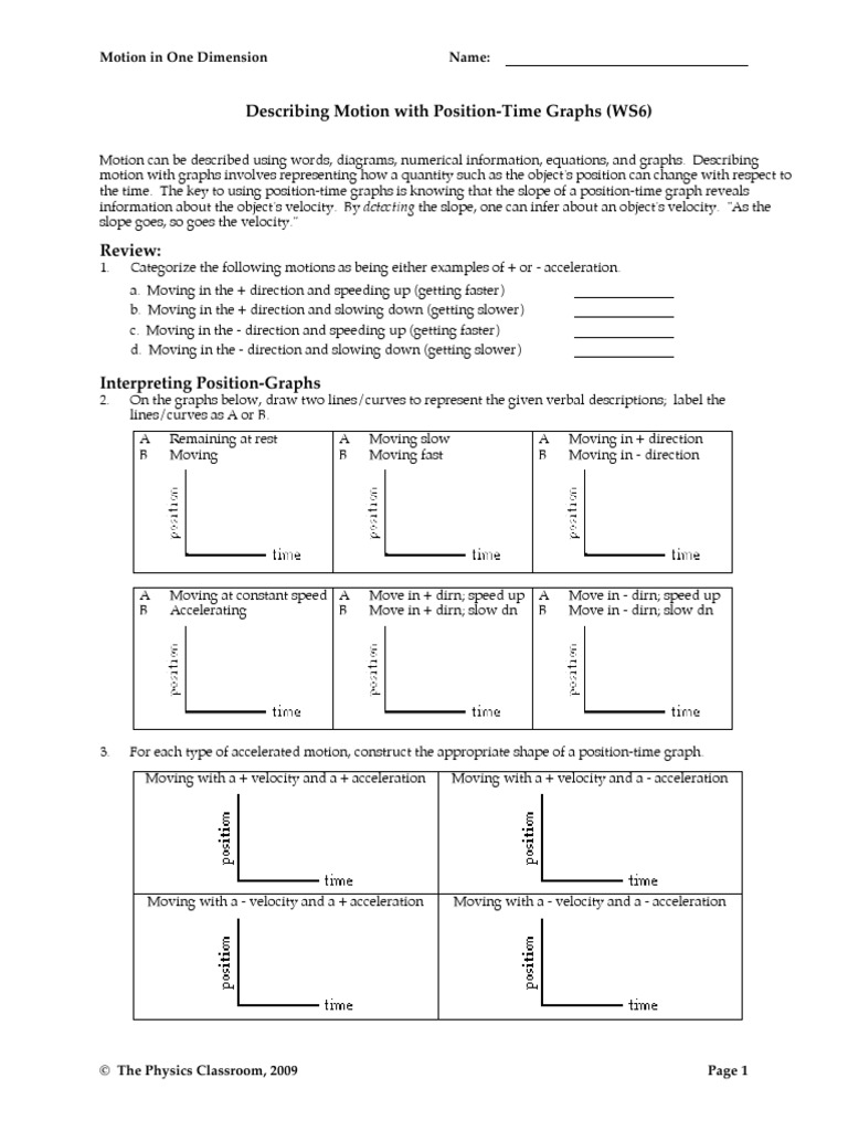 Pos - Time Graphs WS | PDF | Velocity | Acceleration