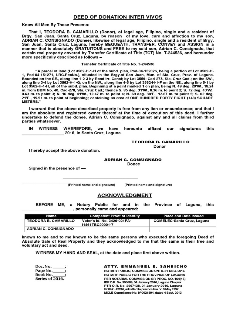 Deed of Donation 1111 | PDF | Civil Law (Common Law) | Real Estate Law