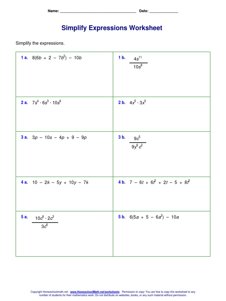 Simplify Expressions Worksheet | PDF | Common Law | Copyright Law