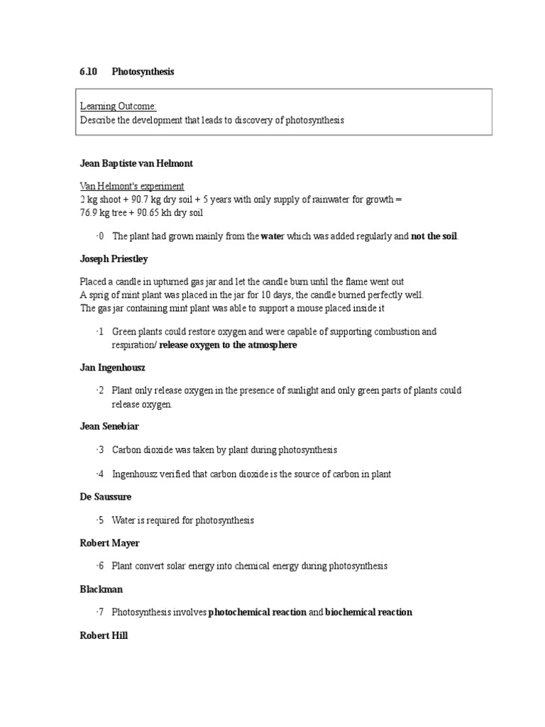 History of Photosynthesis Discoveries | PDF | Home & Garden