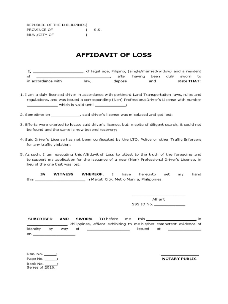 Replace lost drivers license affidavit | PDF | Affidavit | Legal Documents