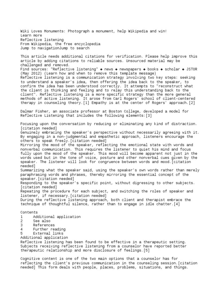 Reflective Listening | PDF | Psychotherapy | Clinical Psychology