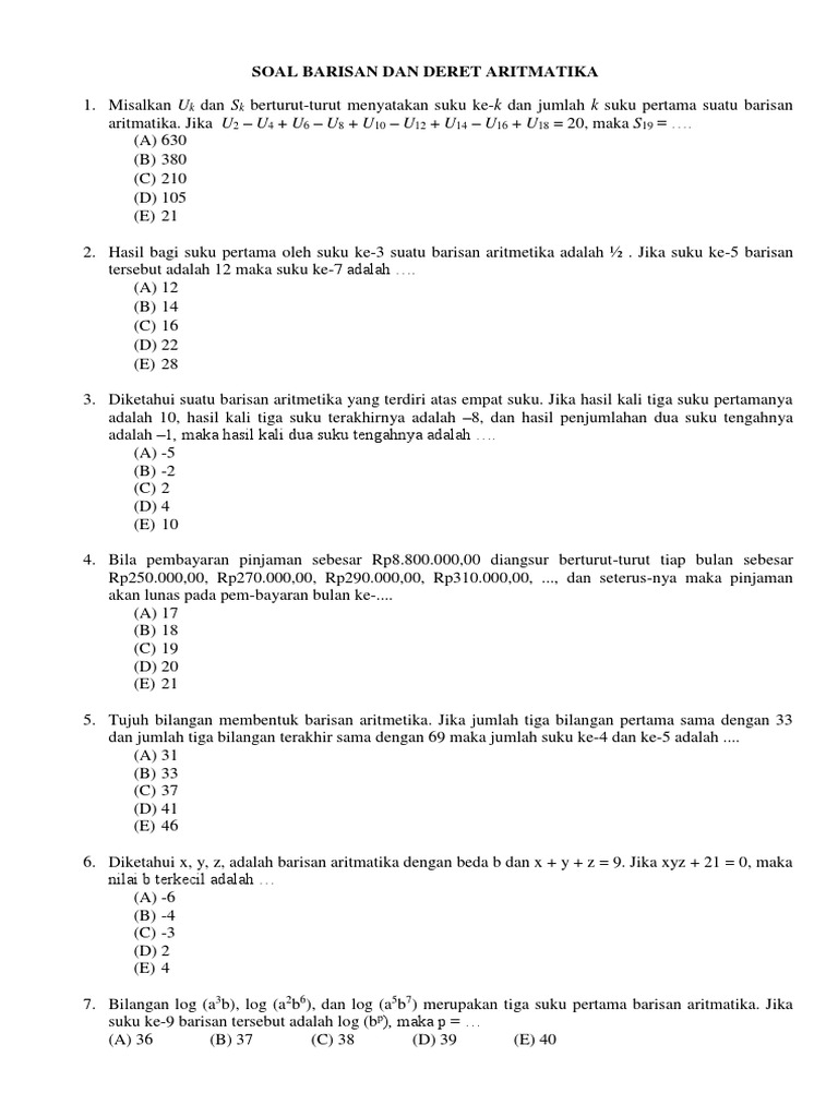 Soal Barisan Dan Deret Aritmatika | PDF