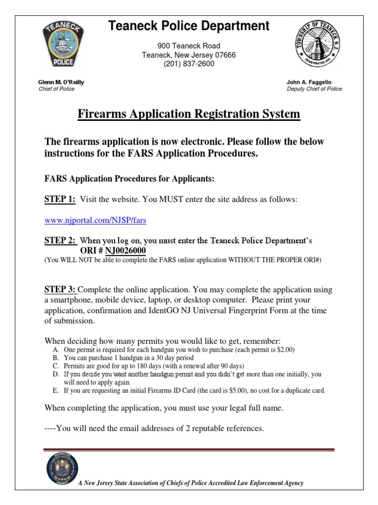 Teaneck NJ Firearms Application Guide | PDF | Identity Document | Privacy