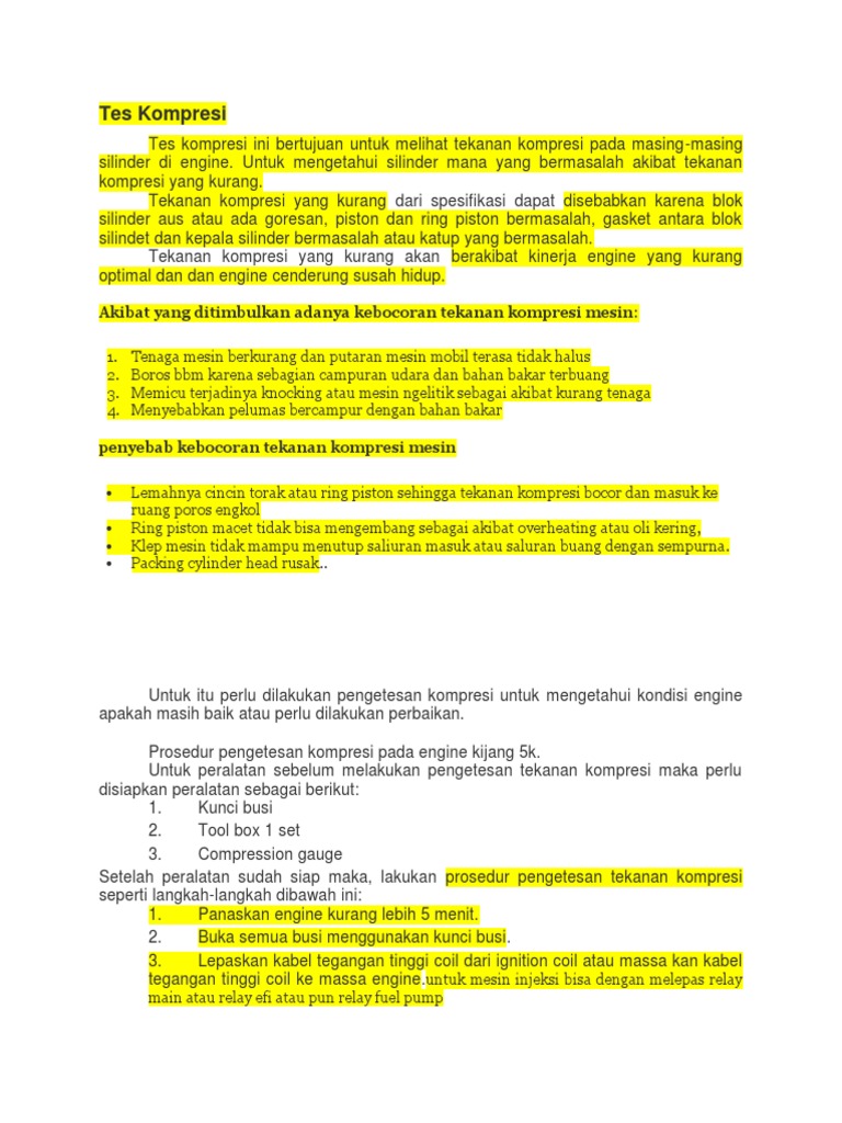 Prosedur Tes Kompresi | PDF