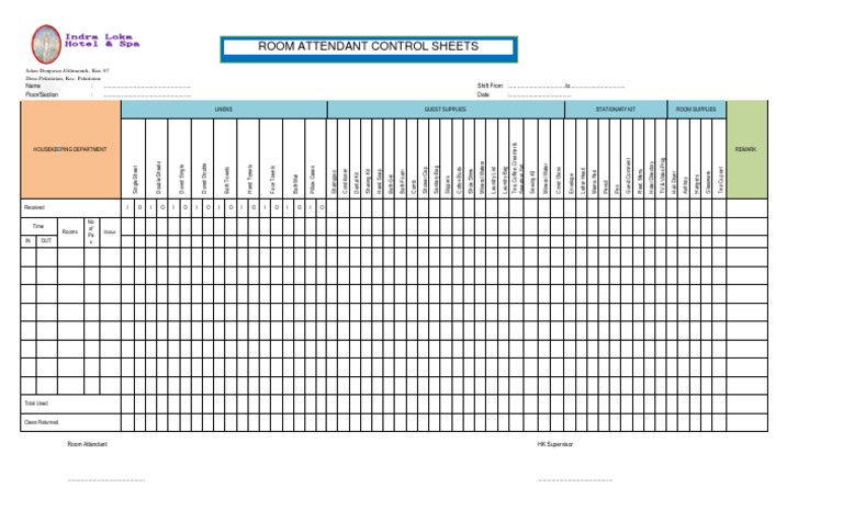 Form 01. Room Attendant Control Sheets Menggunakan Io | PDF | Hygiene ...