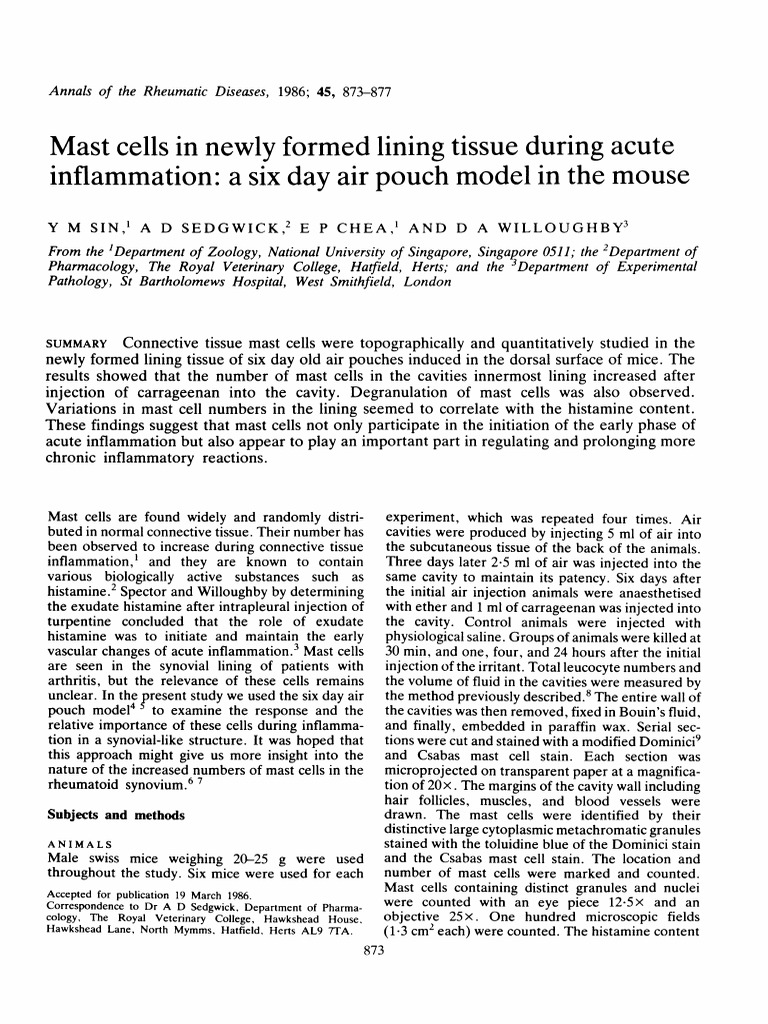 1986-Mast Cells in Newly Formed Lining Tissue During Acute Inflammation ...