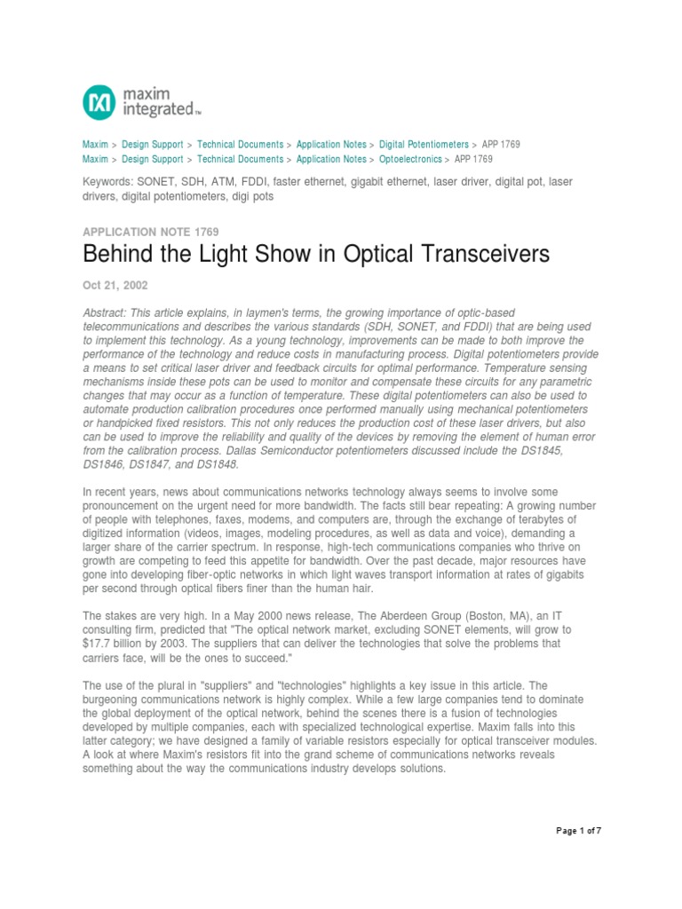 Behind The Light Show in Optical Transceivers | PDF | Laser | Laser Diode