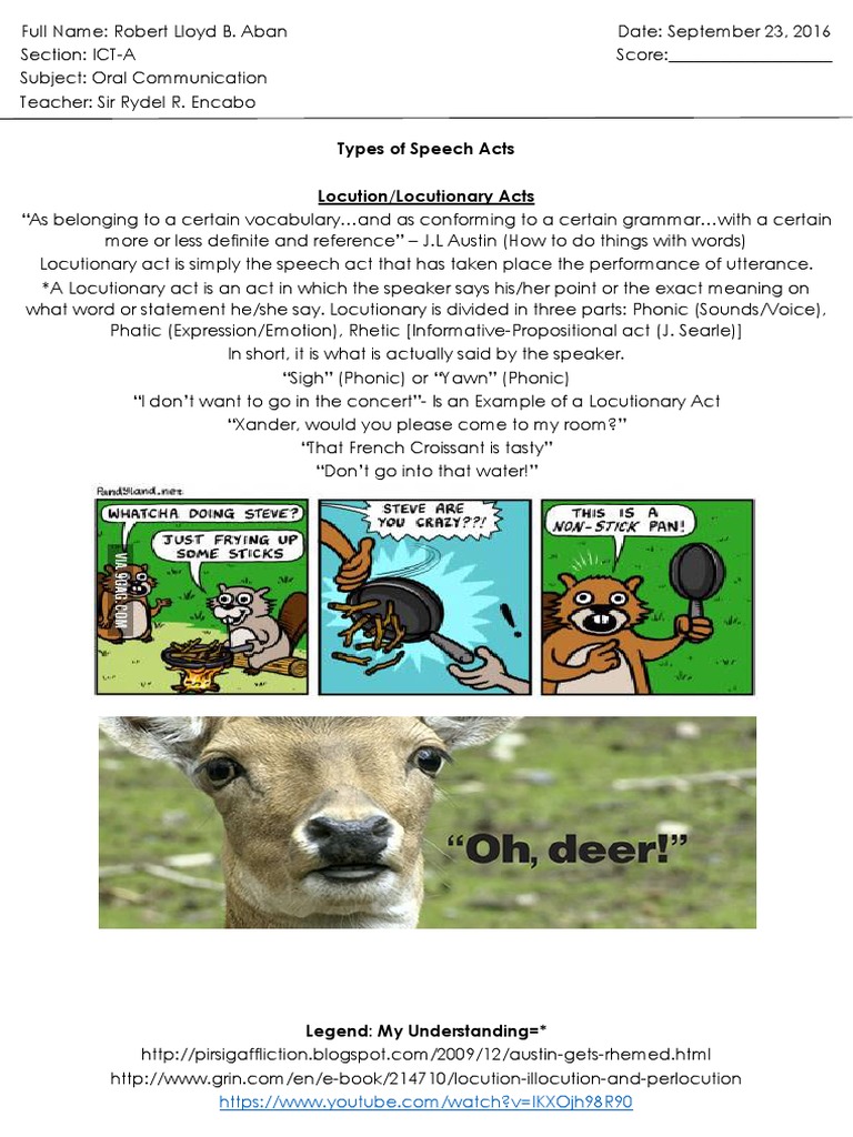 Types of Speech Acts Locution/Locutionary Acts | PDF | Semiotics ...