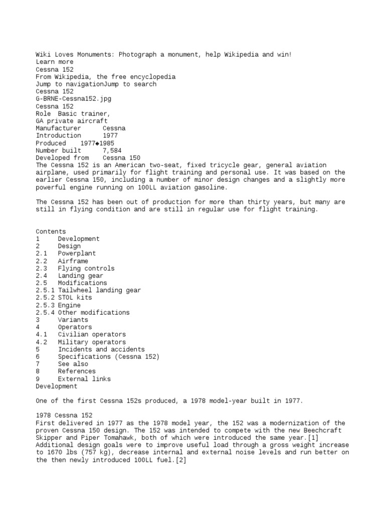 Cessna 152 | PDF | Aircraft Configurations | Aircraft