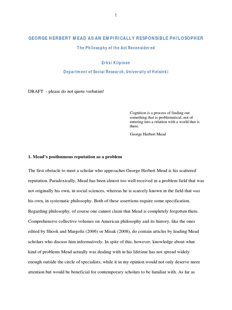 George Herbert Mead As An Empirically Responsible Philosopher PDF | PDF ...