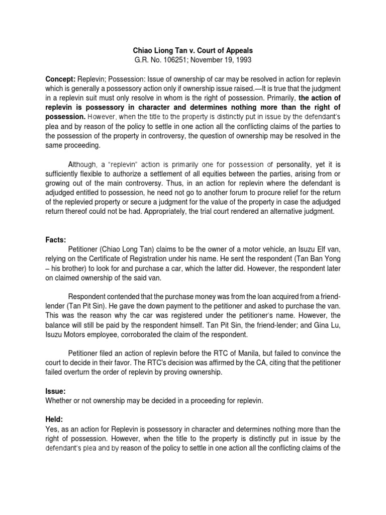 Chiao Liong Tan v. Court of Appeals | PDF | Ownership | Judgment (Law)