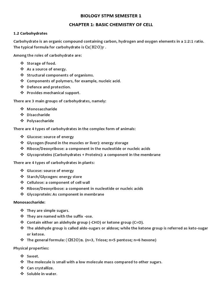 STPM BIOLOGY SEMESTER 1 Chapter 1 Carbohydrates | PDF | Glycogen ...