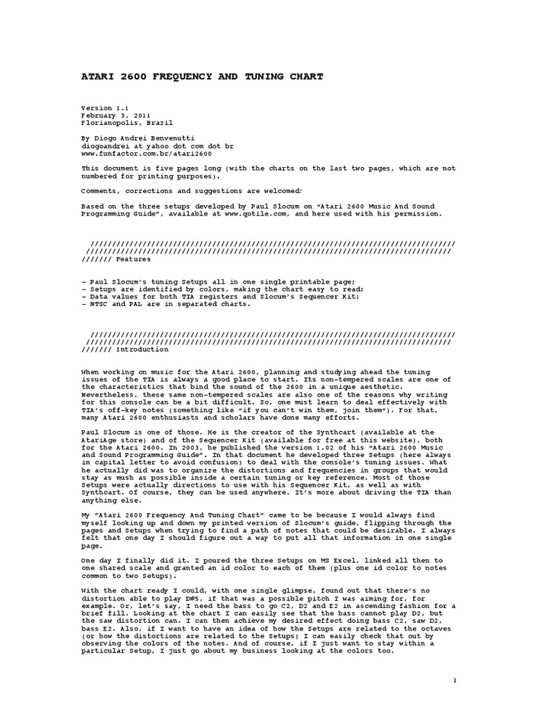 Atari 2600 Frequency and Tuning Chart | PDF | Pitch (Music) | Bass Guitar