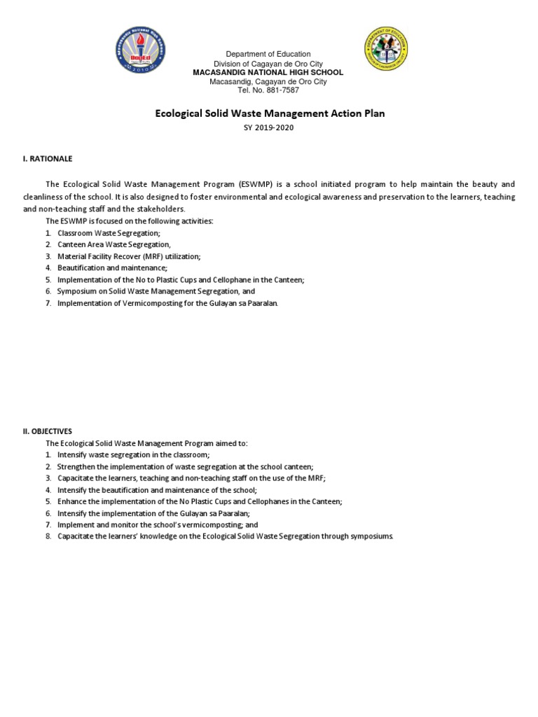 Ecological Solid Waste Management Action Plan | PDF | Waste Management ...
