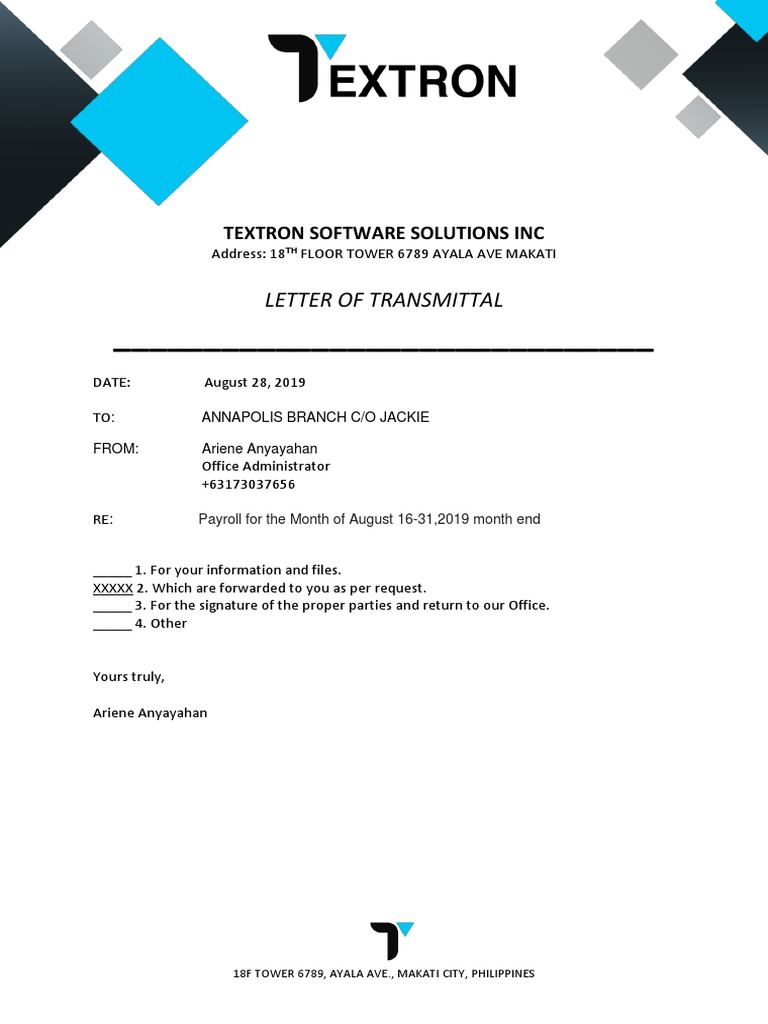 Sample Transmital Form