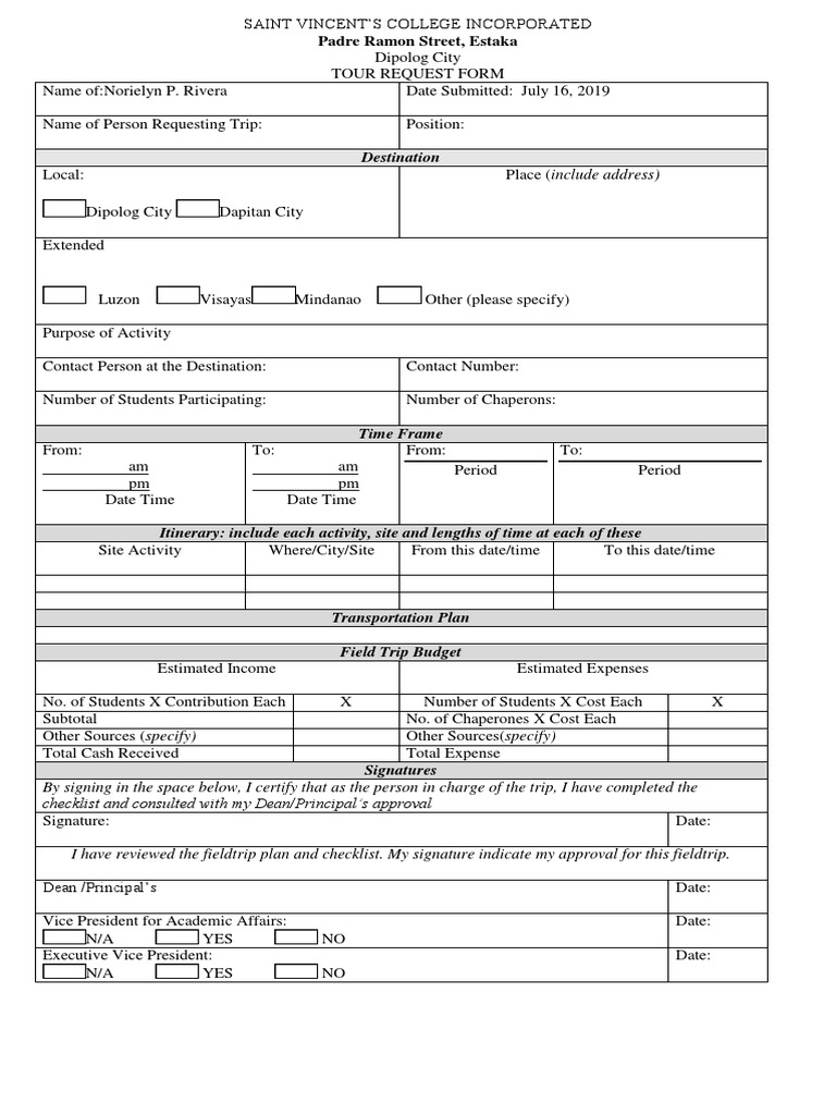 Svci Fieldtrip Form | PDF | Government | Business