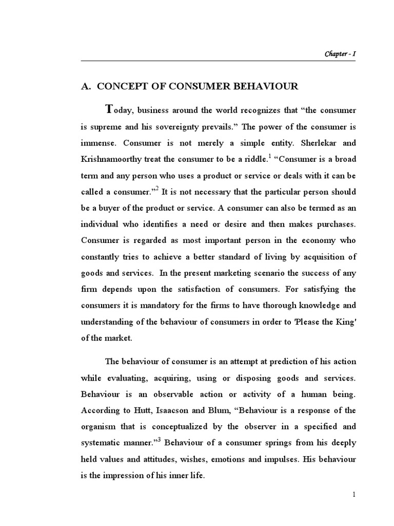 A Concept Of Consumer Behaviour Chapter I Pdf Consumer