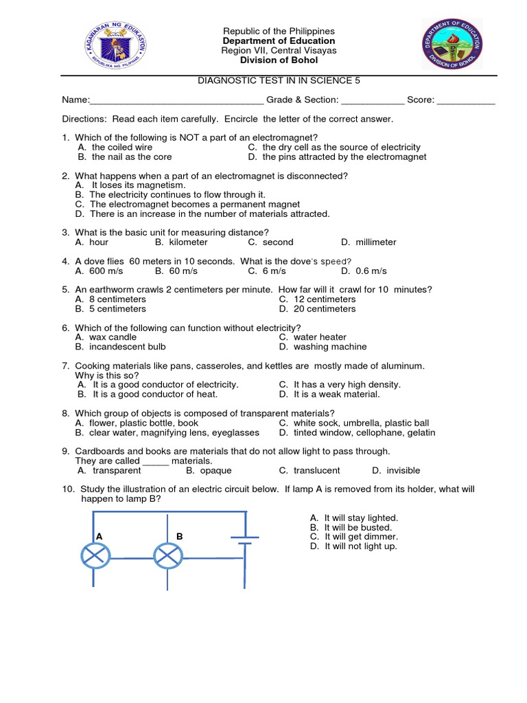 Diagnostic Test in Science 5 | PDF | Estuary | Weather