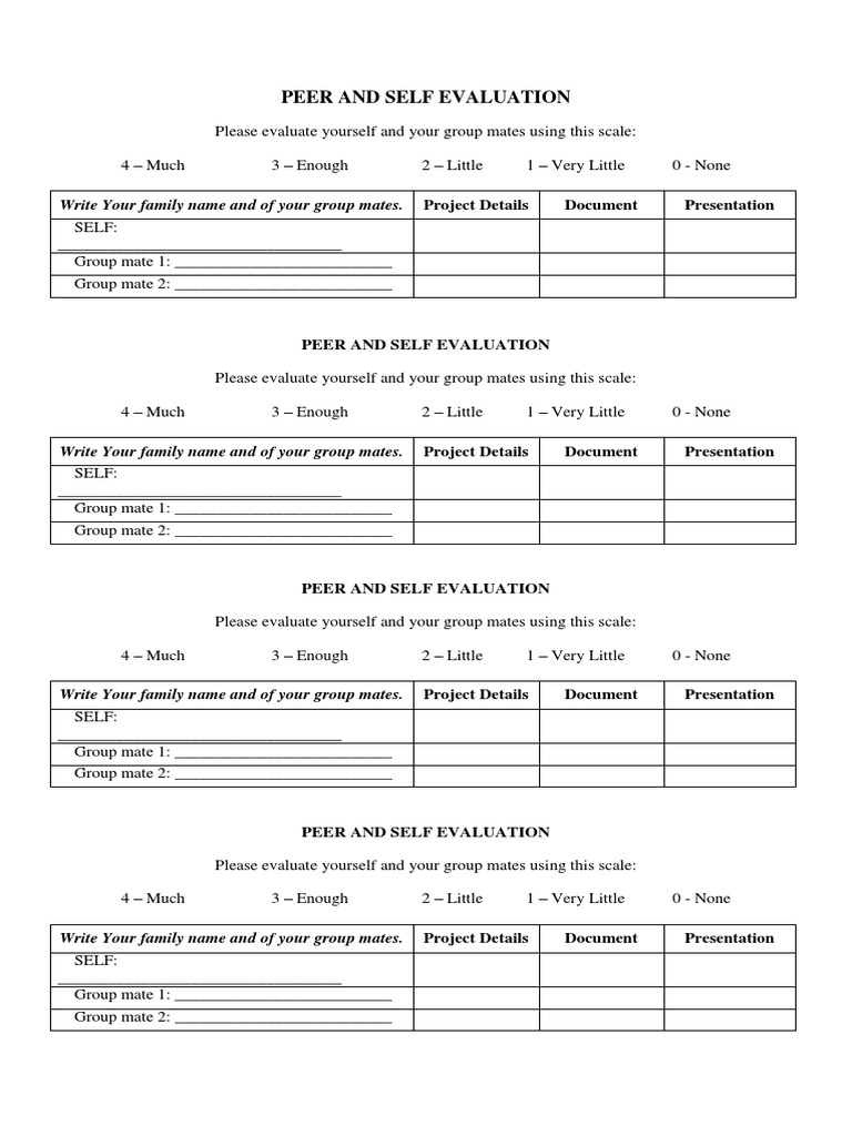 Peer and Self Evaluation: Write Your Family Name and of Your Group ...