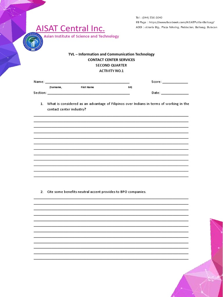 CCS Second Quarter 2 Activity No. 1 | PDF | Business Process Outsourcing | Economies