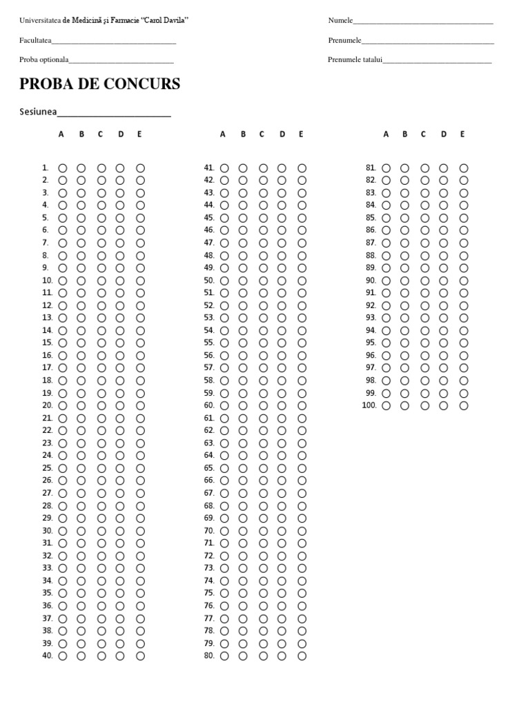 Sablon Grila Admitere Medicina PDF | PDF | Technology & Engineering