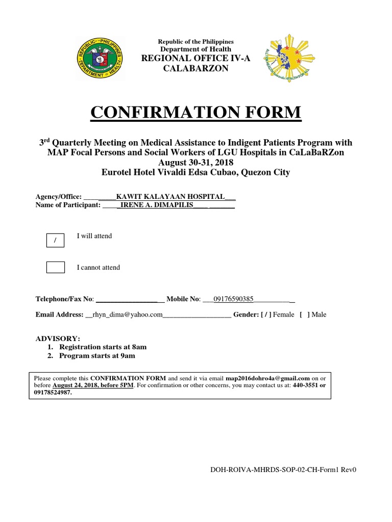 Confirmation Form: Regional Office Iv-A Calabarzon | PDF
