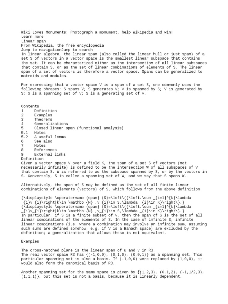 Linear Span | PDF | Linear Algebra | Vector Space