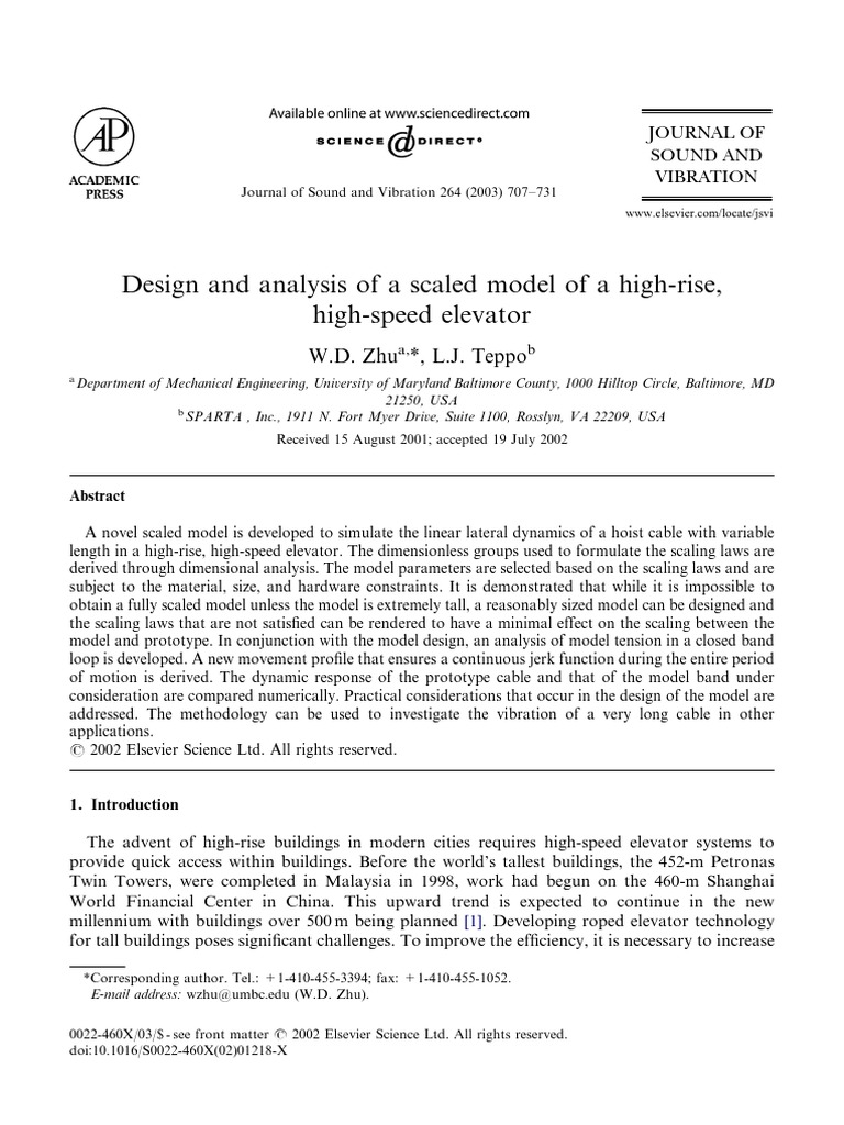 Design and Analysis of A Scaled Model of A High-Rise, High-Speed ...