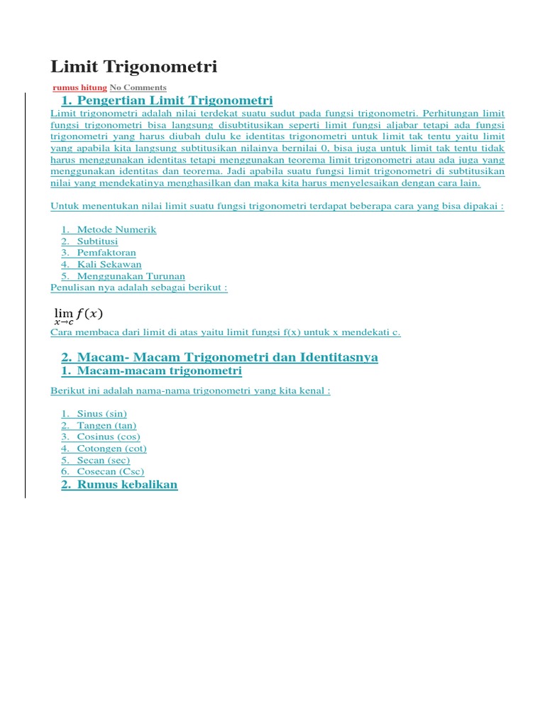 MATERI Limit Trigonometri | PDF | Metode & Bahan Ajar