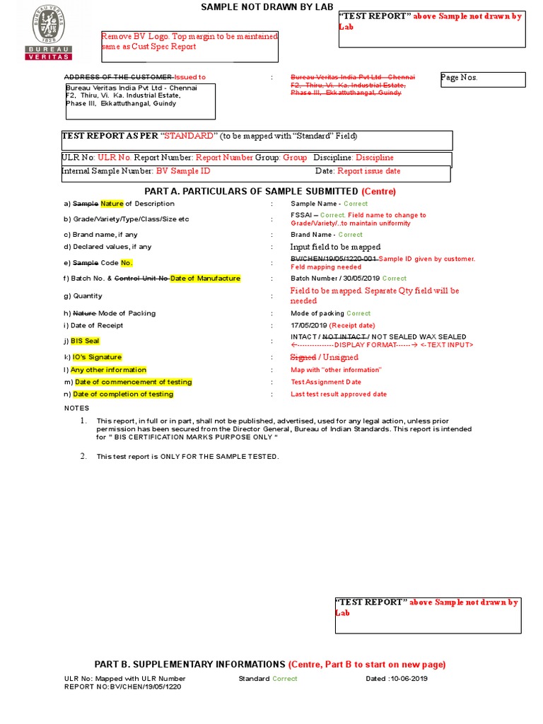 Test Report for Sample Analysis as per Bureau Veritas India Pvt Ltd ...