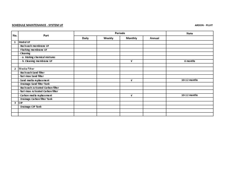 Schedule Maintenance - System Uf Periode: Media Filter | PDF