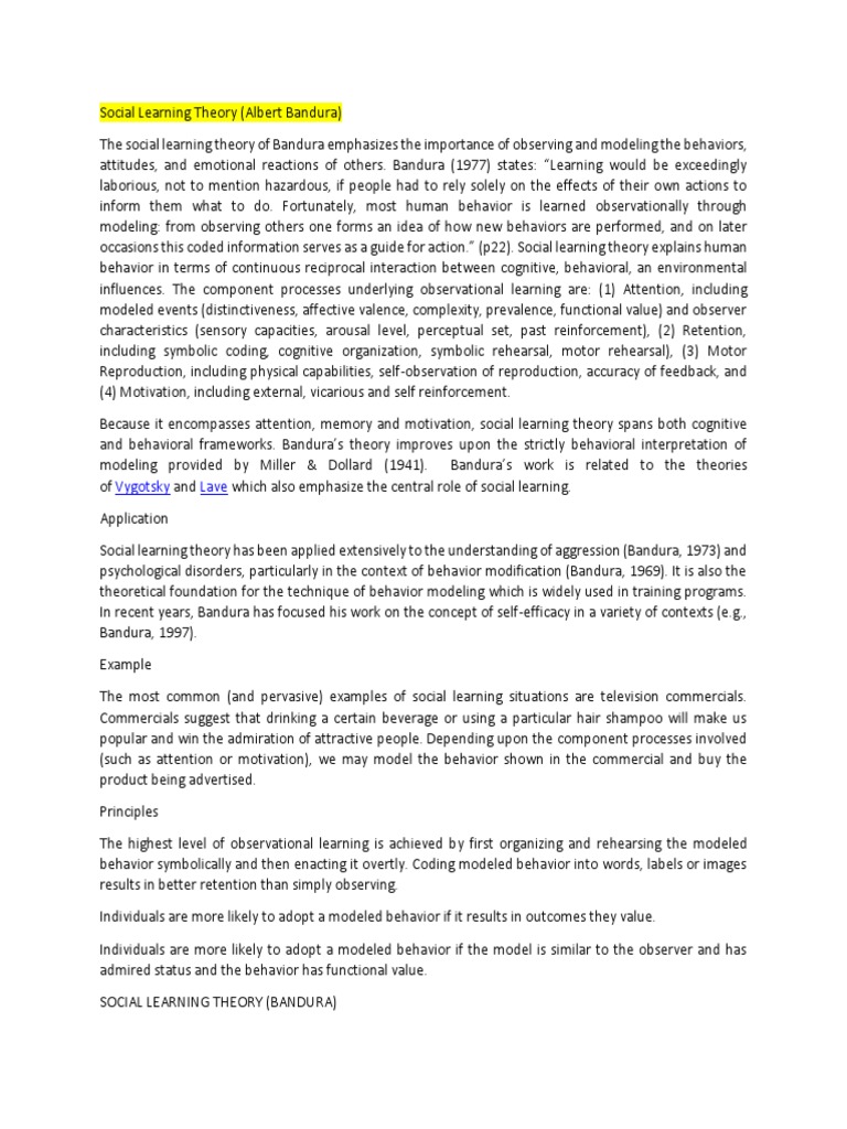 Social Learning Theories | PDF | Cognitive Development | Behaviorism