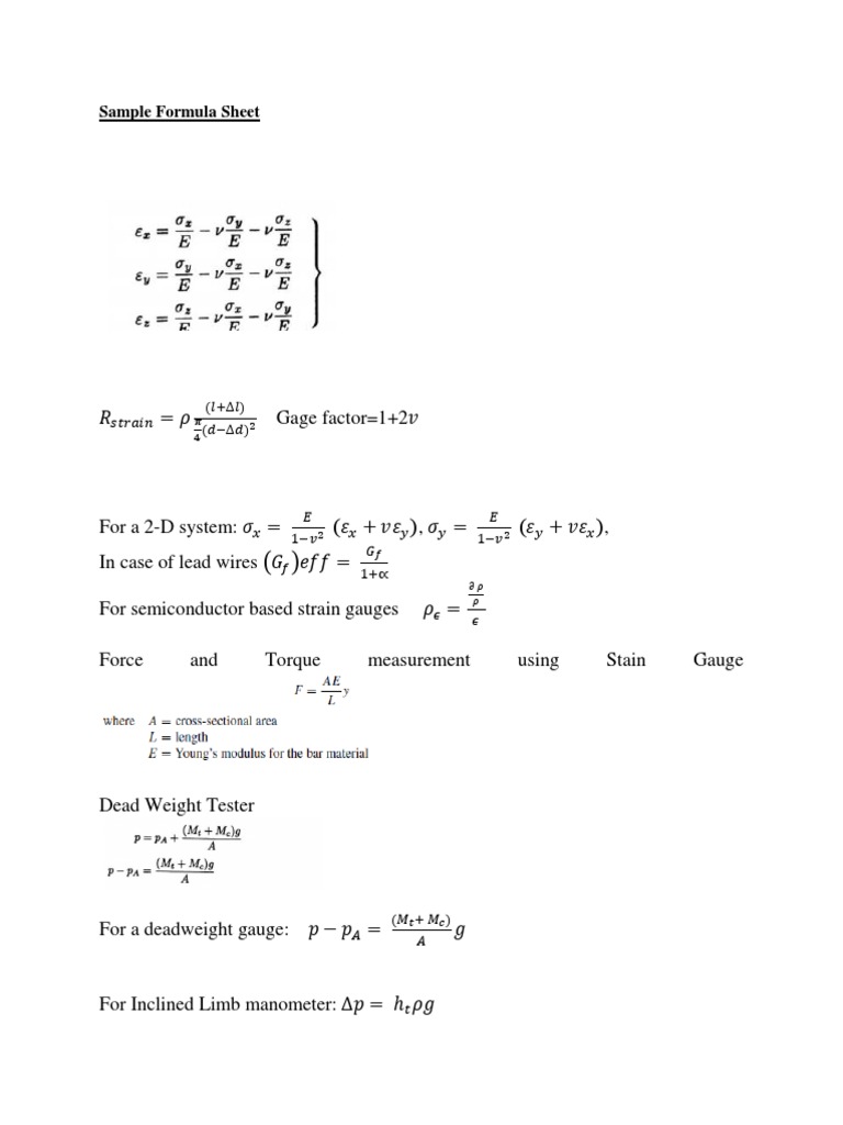 Instruments and Measurements Formula Sheet | PDF | Quantity | Tools