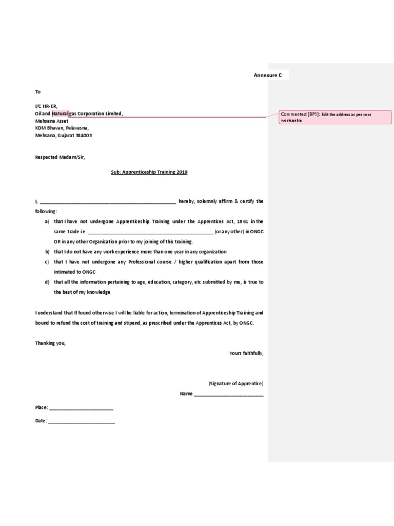ONGC Apprenticeship Declaration | PDF