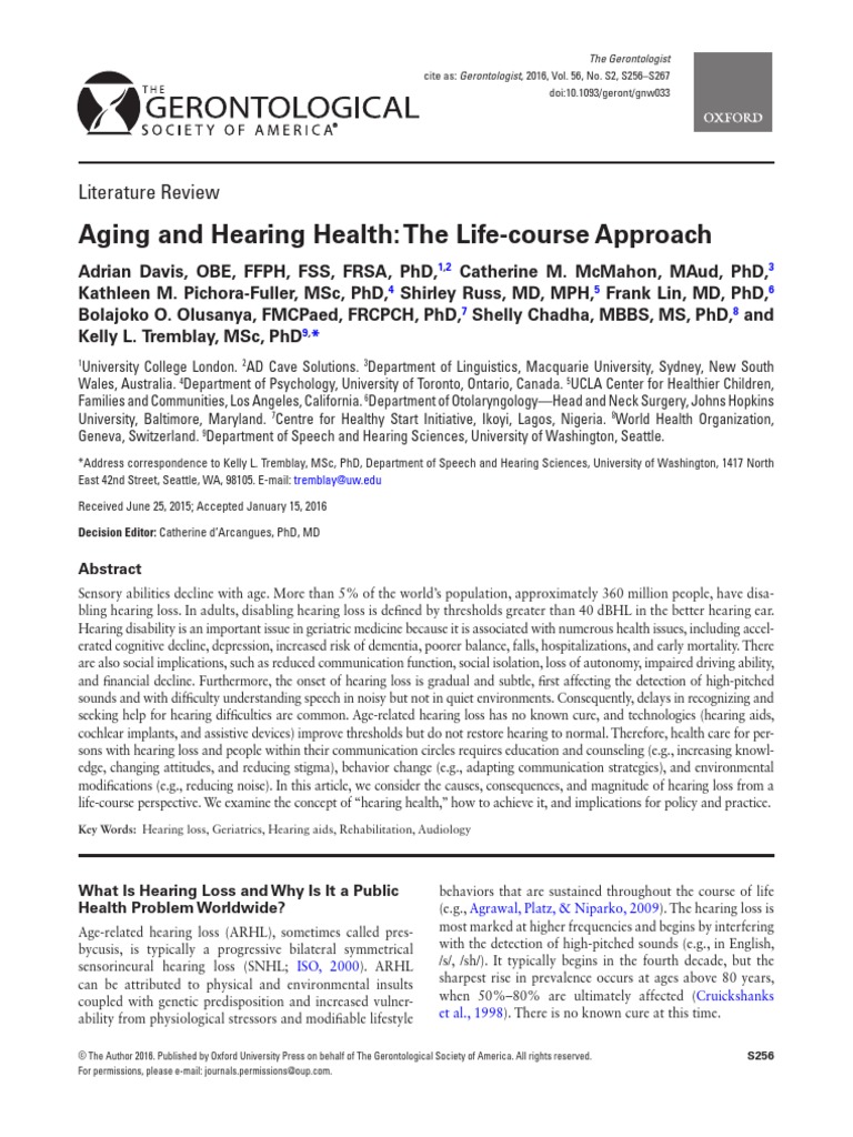 Age and Hearing Health, The Life Course Approach | PDF | Hearing Loss ...