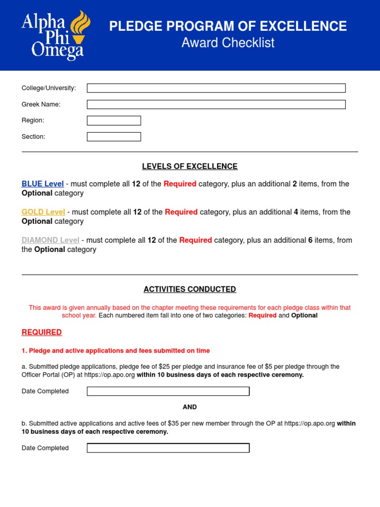 Pledge Program Excellence Checklist | PDF | Fraternities And Sororities ...