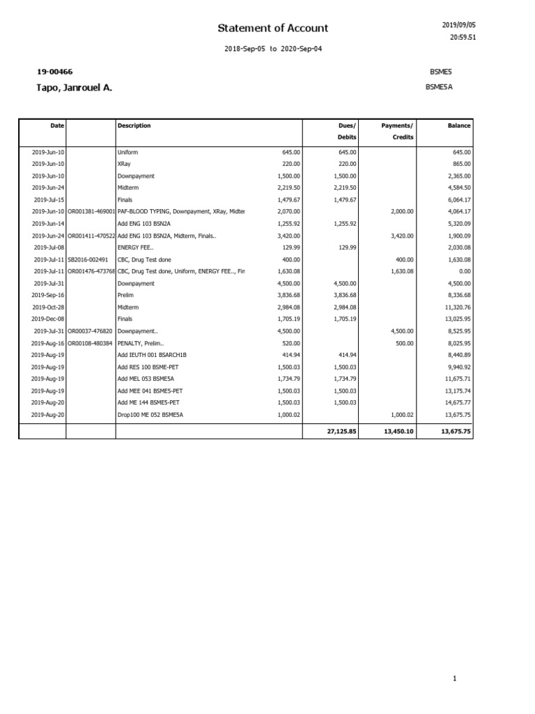 Statement of Account: Tapo, Janrouel A | PDF | Service Industries | Banking