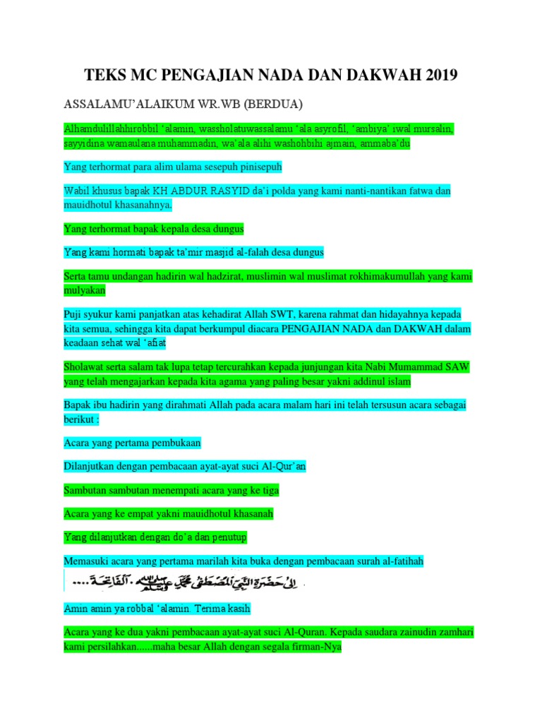 Teks MC Pengajian Nada Dan Dakwah 2019 | PDF