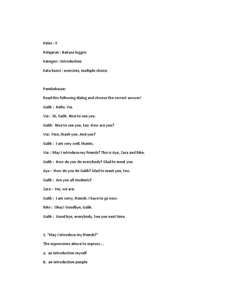 Soal Pilihan Ganda: Introduction Kelas 10 | PDF | Language Arts ...