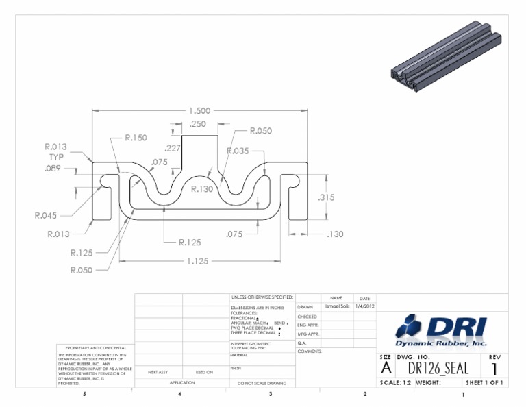 Technical Drawing of a Circular Rubber Seal Component with Dimensions ...