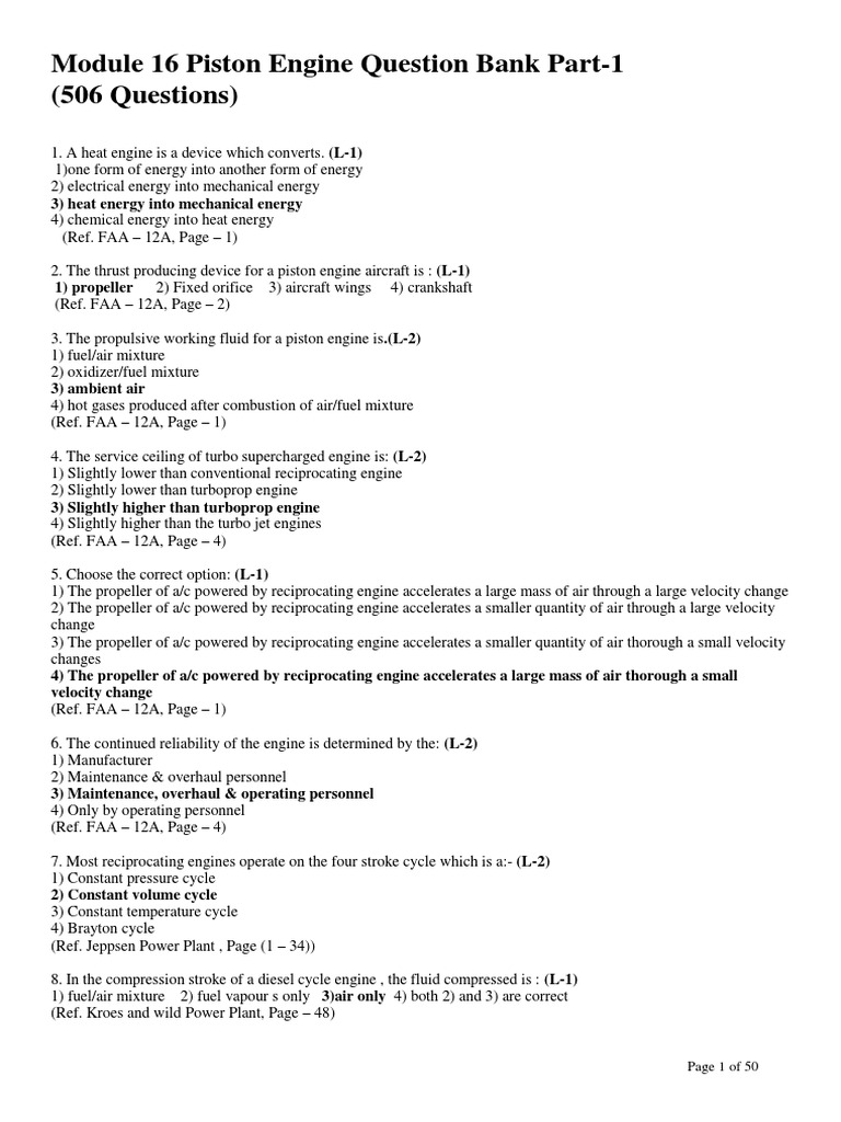 Module 16 Piston Engine Question Bank Part-1 (506 Questions) | PDF ...