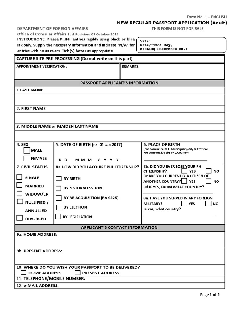 DFA Philippines Passport Application Form 2019adult | PDF | Identity ...