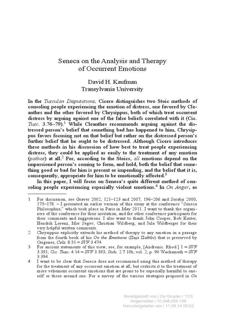 Seneca's Therapy for Violent Emotions | PDF | Anger | Stoicism