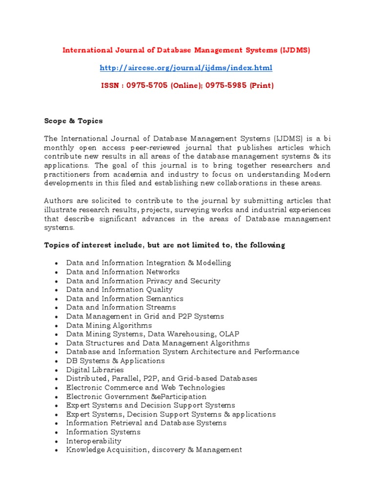 International Journal of Database Management Systems | PDF | Academic ...