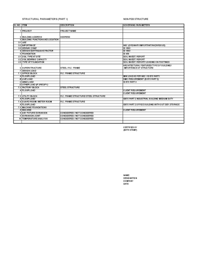 Structural Parameters STANDARD | PDF | Mechanical Engineering | Engineering