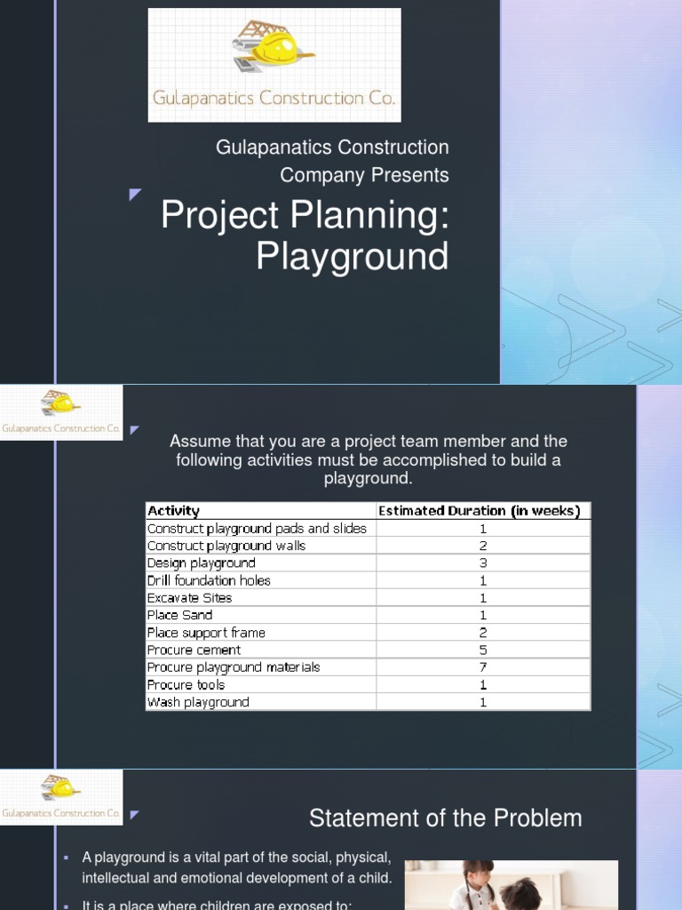 Project Planning: Playground: Gulapanatics Construction Company ...