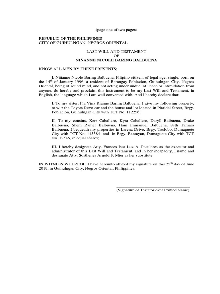 Sample Notarial Will | PDF | Legal Ethics | Will And Testament