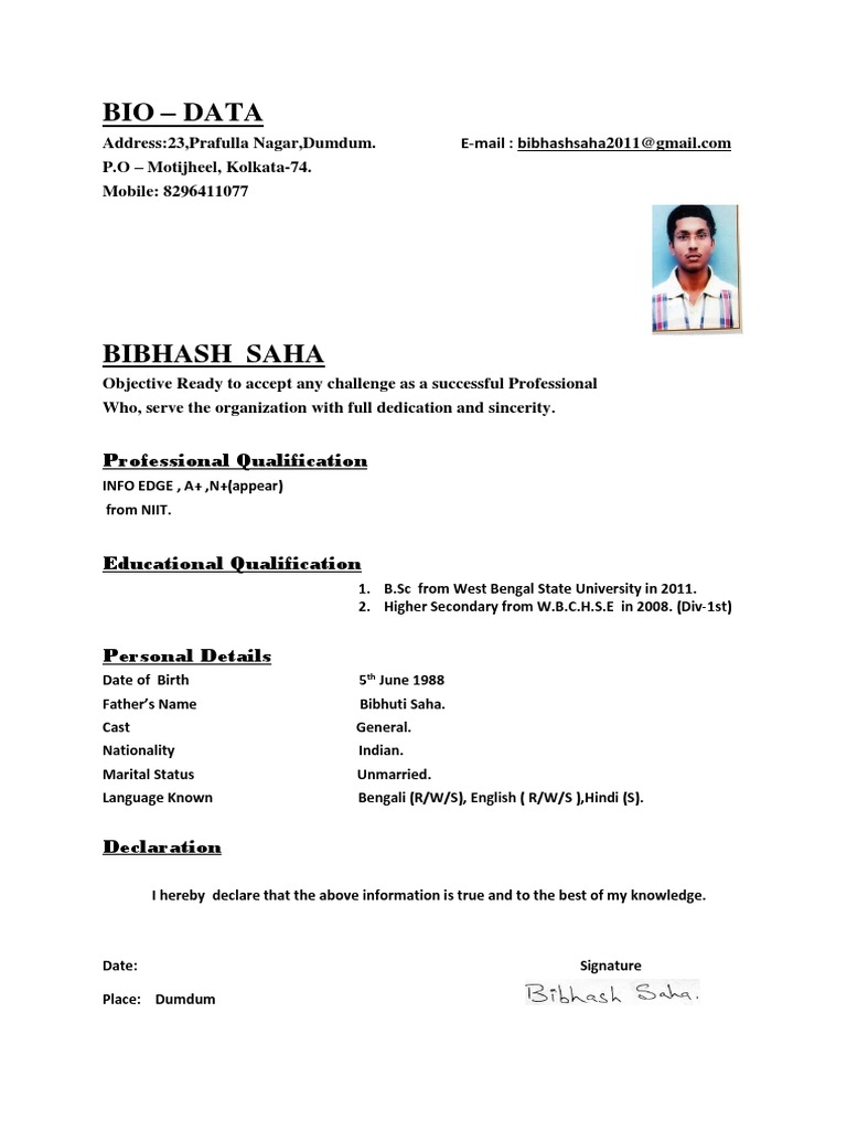 Bio - Data: Professional Qualification | PDF